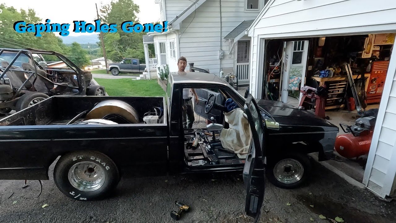 Patching the Floor Around the Roll Cage on the S10 - YouTube