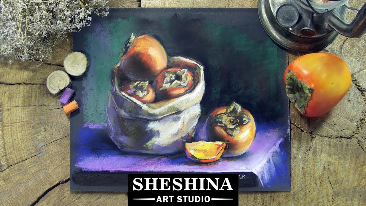 How to draw persimmons with soft pastels 🎨 STILL LIFE - YouTube