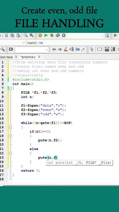 #124 Create even, odd file from data file || File Handling || C Program #shorts #coding - YouTube