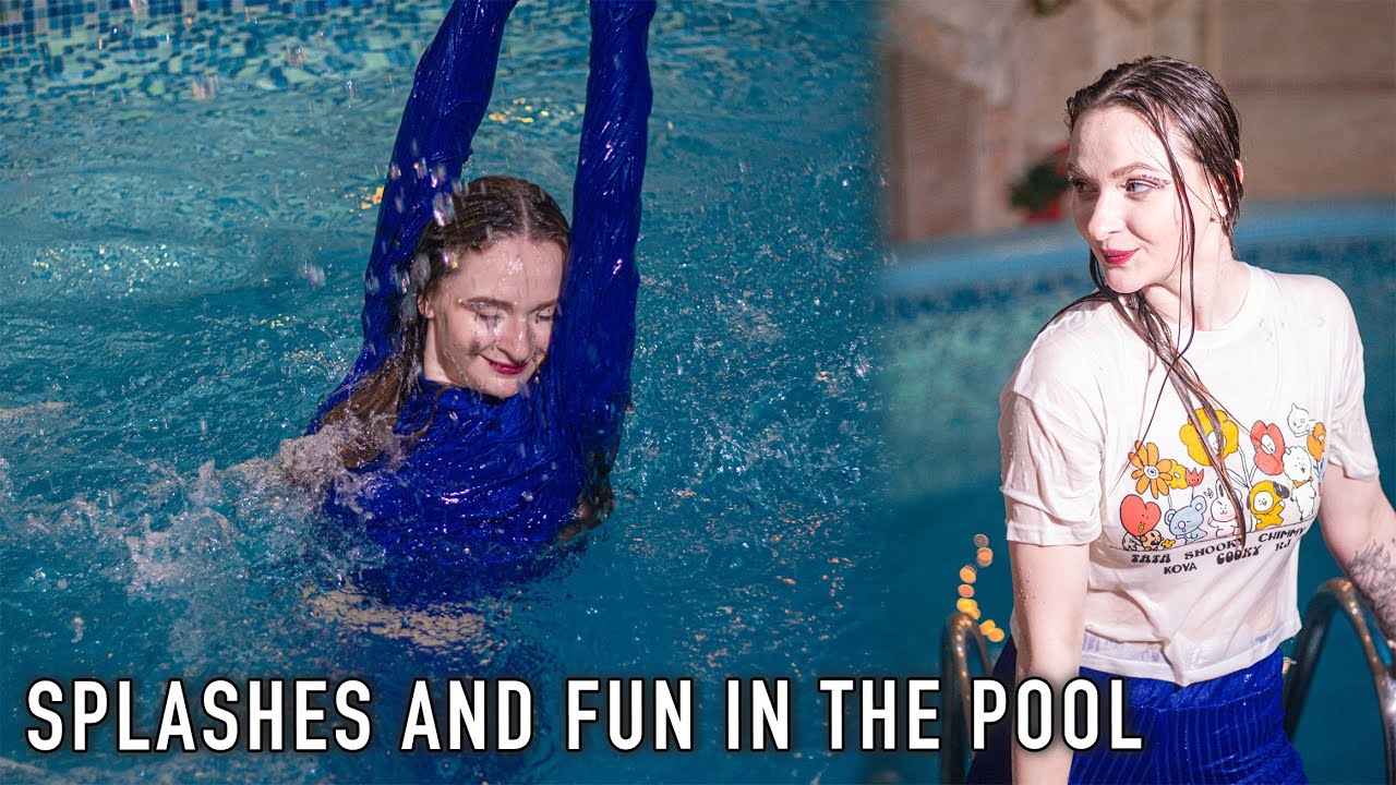 All wetlook in the pool dressed in a chic blue tracksuit - YouTube