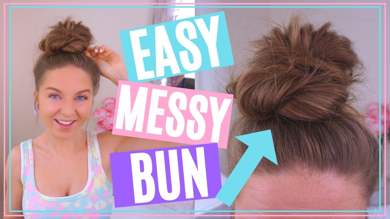 EASY 1 MINUTE MESSY TOP KNOT BUN - YouTube