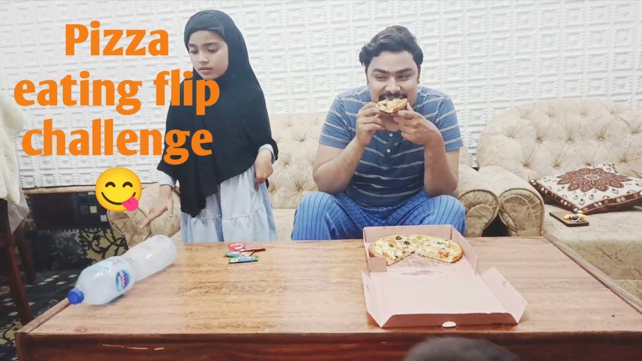 Special Punjabi pizza eating flip challenge|Bottle Flip pizza 😋 eating ...