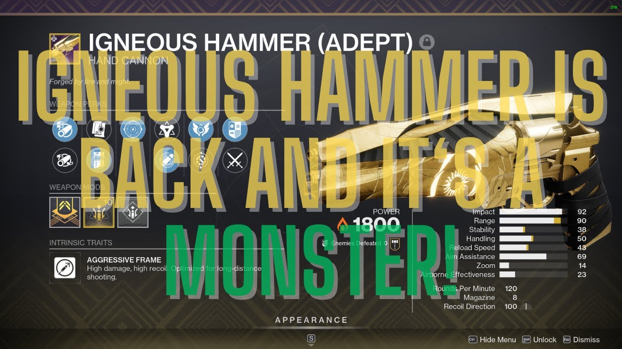 Adept Igneous Hammer Is Back And It's An ABSOLUTE MONSTER (God Roll ...