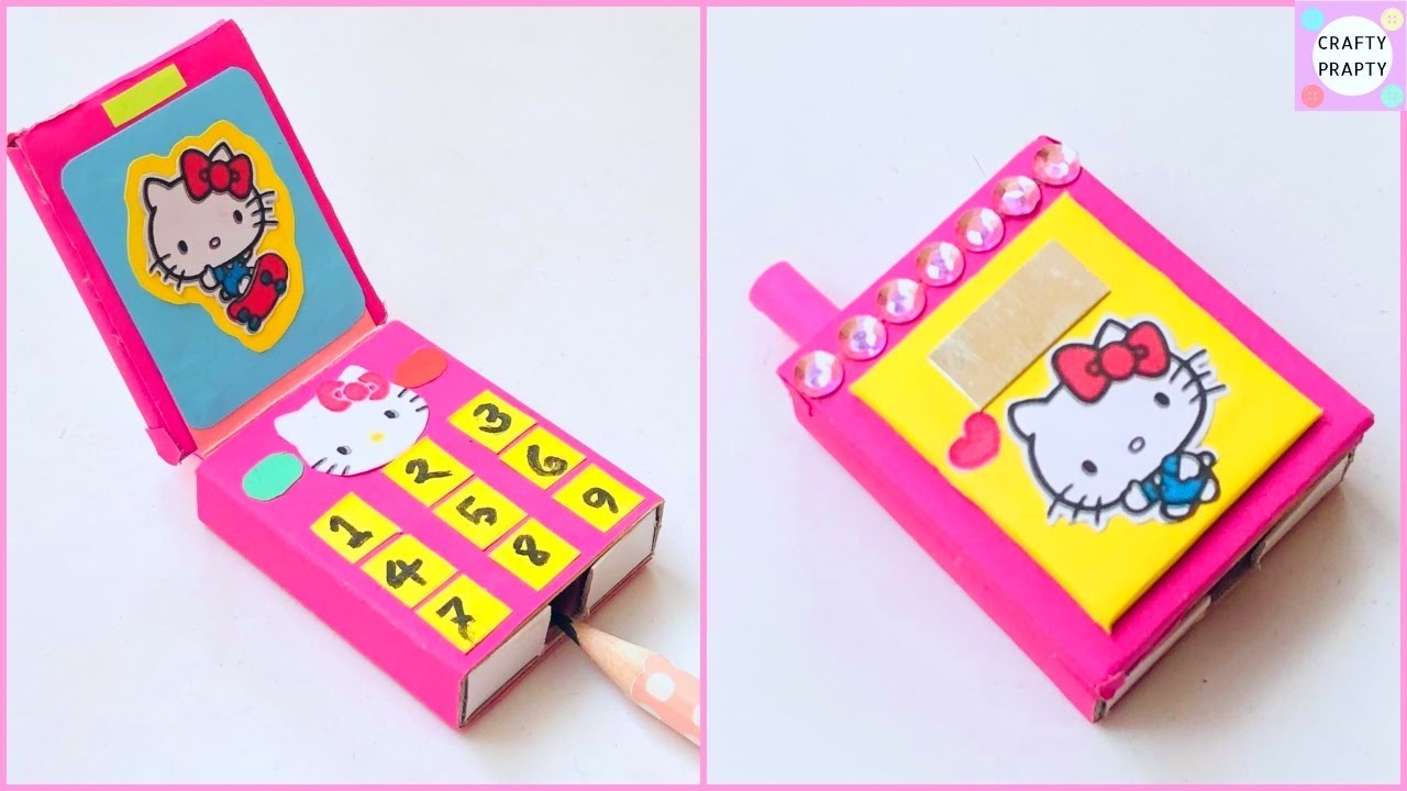 How to make Hello Kitty Phone Sharpener/How to make paper Folding Phone ...