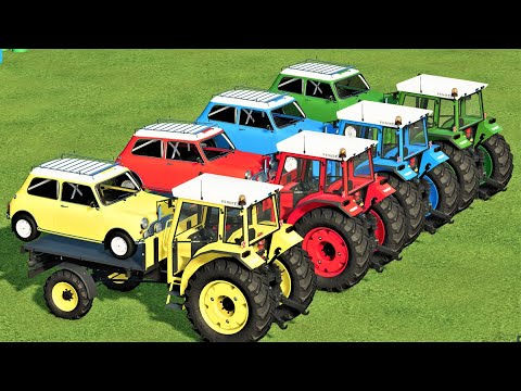 TRANSPORT OF COLORS ! TRANSPORTING COLORED MINI COOPER WITH TRACTORS ...