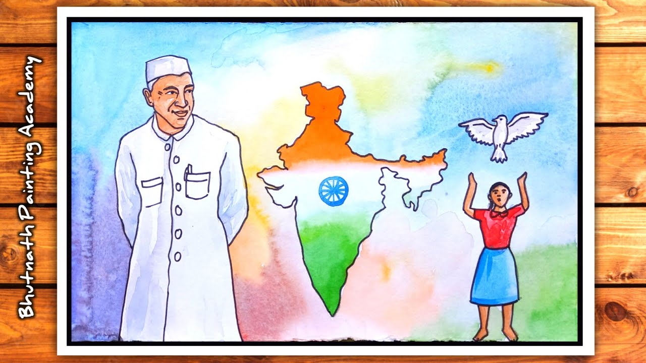 happy children's day drawing||jawaharlal nehru painting - YouTube