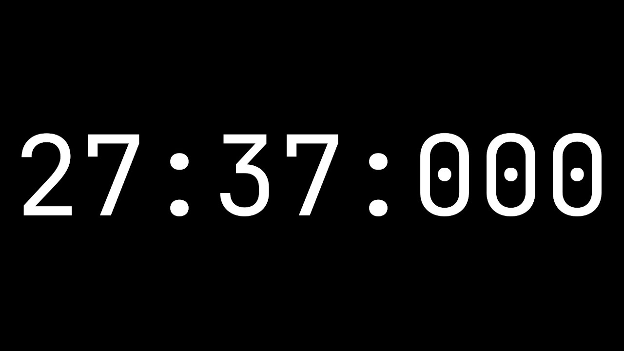 Countdown timer 27 minutes, 37 seconds [27:37:000] - White on black ...