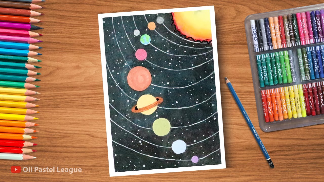 Solar System Drawing | oil pastel drawing | Easy Solar System drawing ...