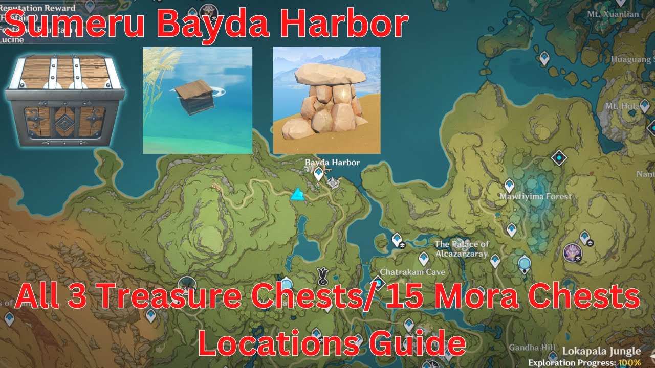 Sumeru Bayda Harbor All 3 Treasure Chest/ 15 Mora Chest Locations Guide ...