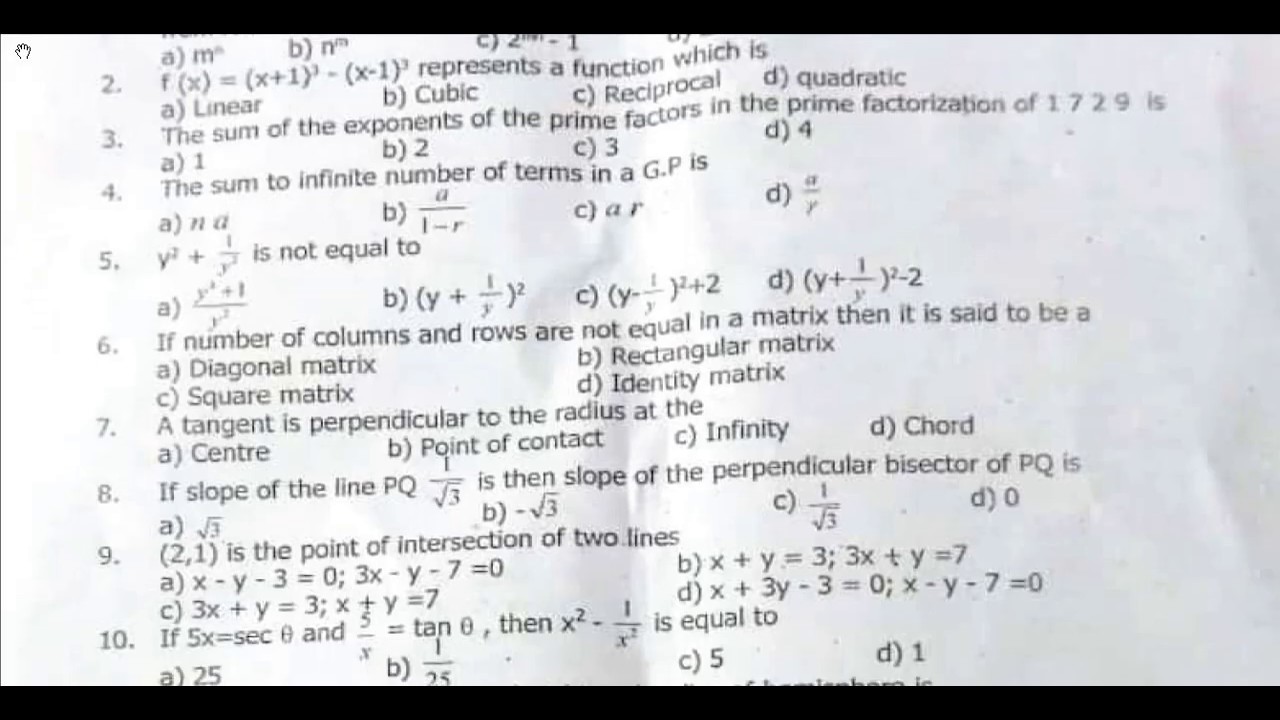 10th Maths Second Revision Question Paper 2019 2020 Chennai District