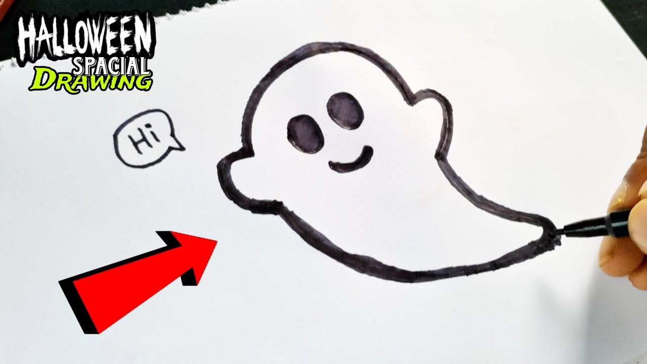 How to draw cute Ghost - Halloween spacial. - YouTube