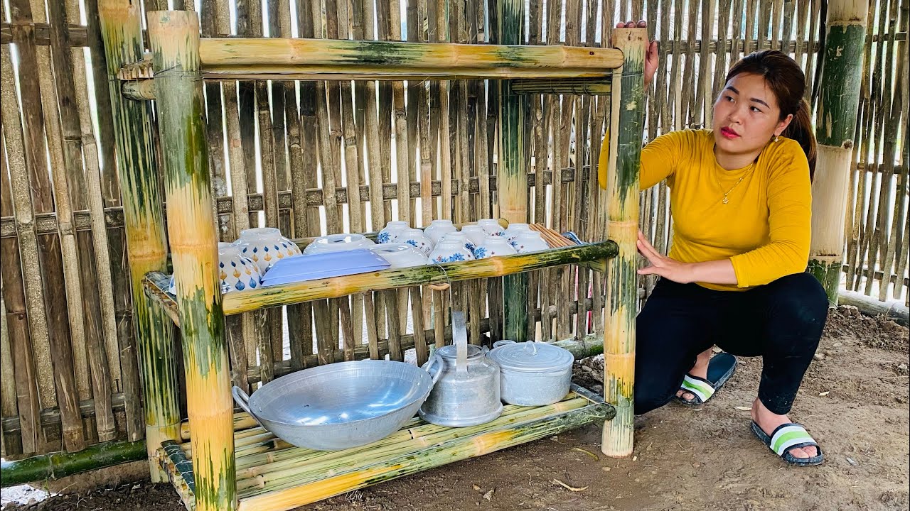 How to make a simple dish rack using bamboo to store cooking utensils ...