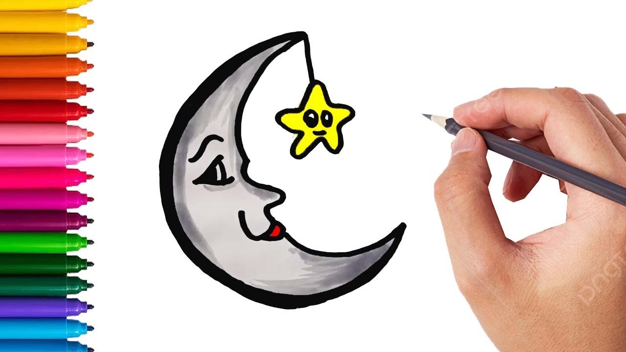 Moon Star Drawing Chand Sitara Drawing - YouTube