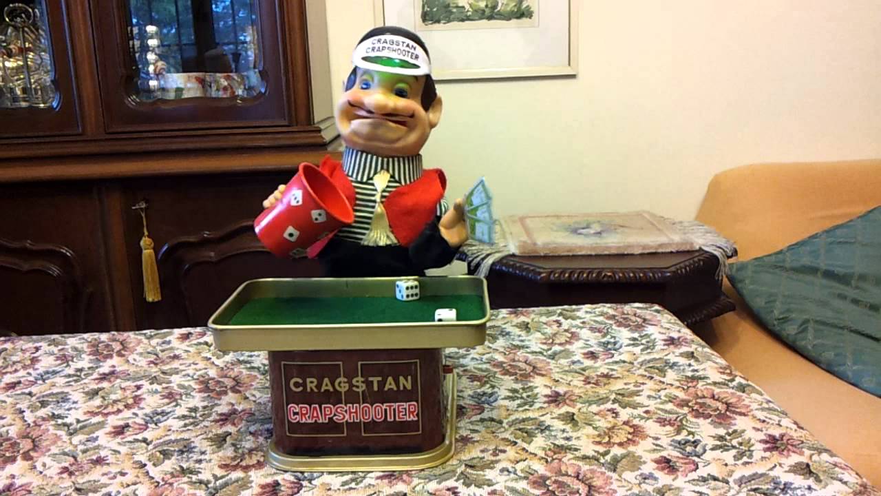 Vintage Cragstan Crapshooter Battery Operated Rosko Tin Toy - YouTube