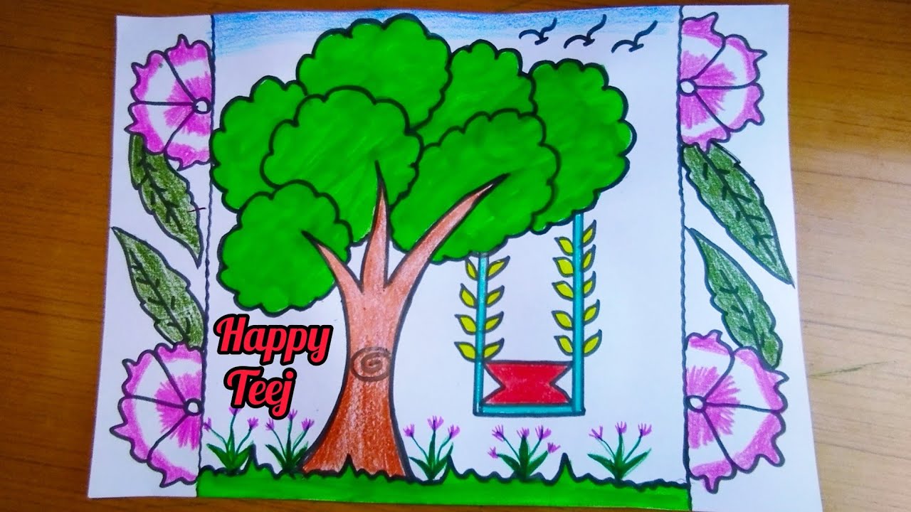 Hariyali Teej Special Drawing / Teej Festival Drawing / How To Draw ...