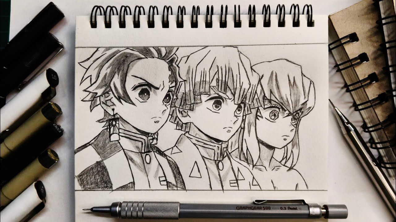 Anime drawing |how to draw anime demon slayer characters step by step ...