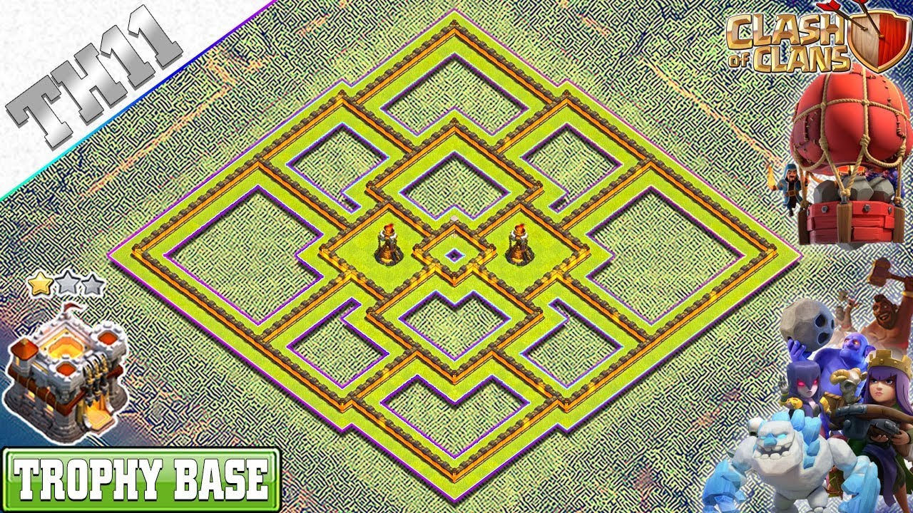 BEST TH11 Base 2019 with Copy Link | Town Hall 11 TROPHY Base design ...
