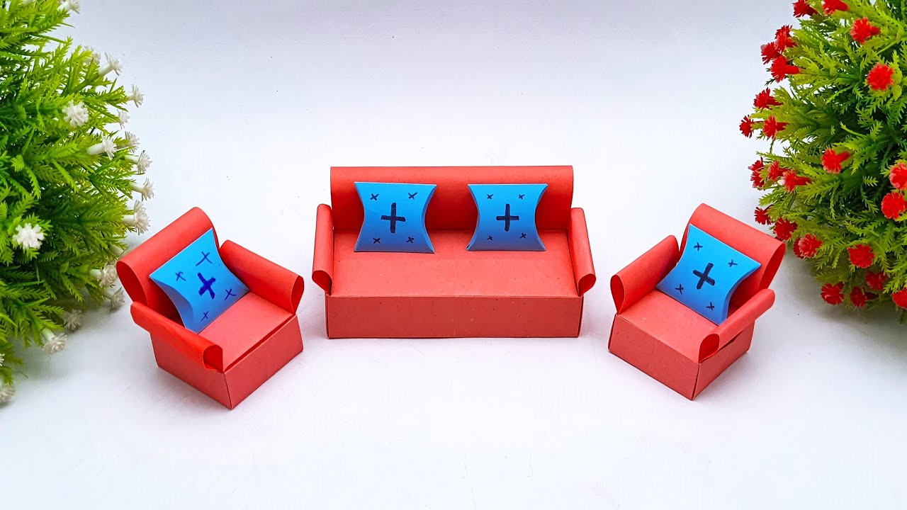 How To Make Paper Mini Sofa Set | Handmade Paper Furniture Making ...