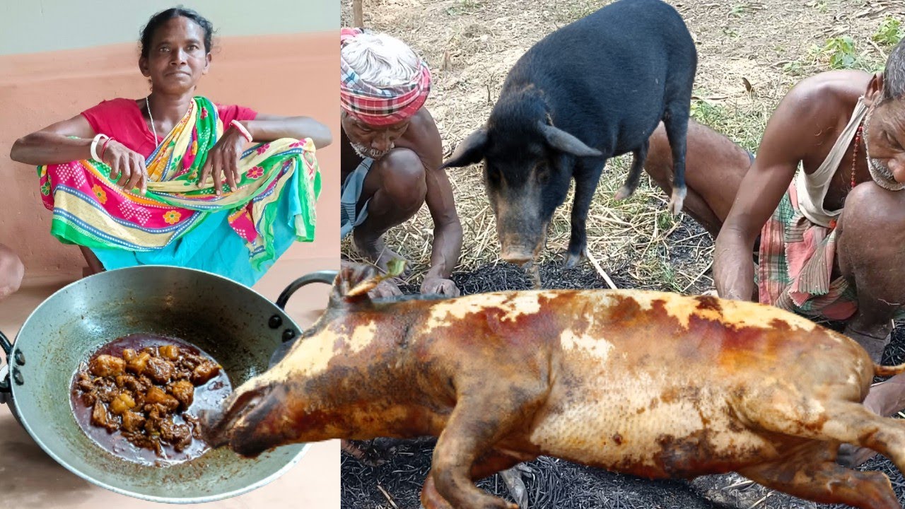 How Santali Tribal People Cooking and Eating pig meat |villlife - YouTube