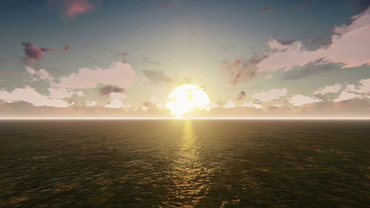 Helicopter flying over the pacific ocean on a sunrise - YouTube