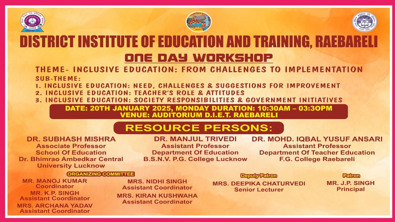 📌 ONE DAY WORKSHOP ON INCLUSIVE EDUCATION : FROM CHALLENGES TO ...
