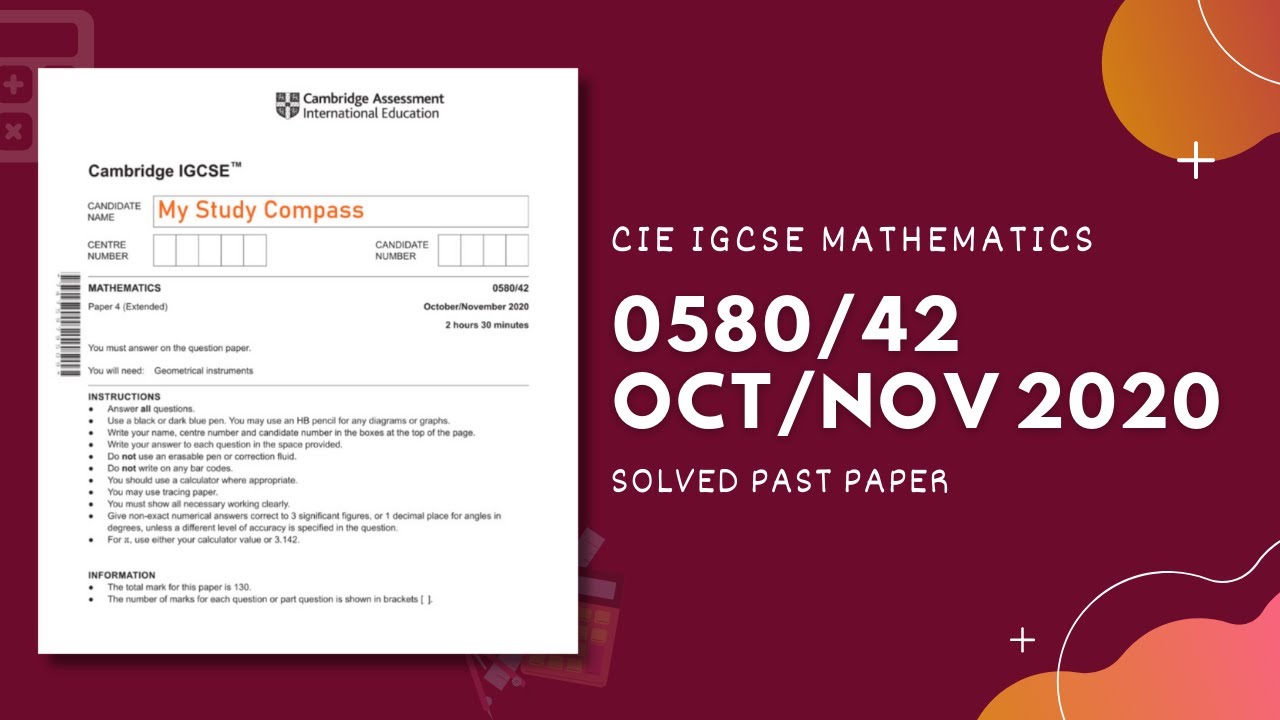 0580/42/O/N/20 | Easy (Step by Step) Solutions | CIE IGCSE MATHS PAPER ...