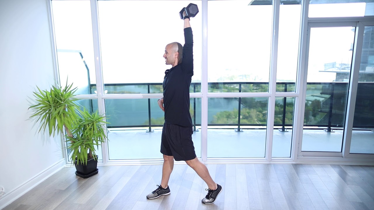 Staggered Stance Single Arm DB Push Press - YouTube