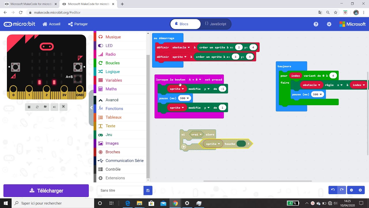 Découverte de la carte microbit : Jeux de sauts d'obstacles - YouTube