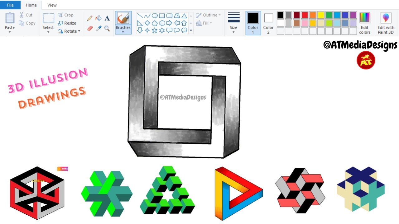 28.How To Draw An Impossible Square - 3D Square|Impossible Shapes in MS Paint - YouTube