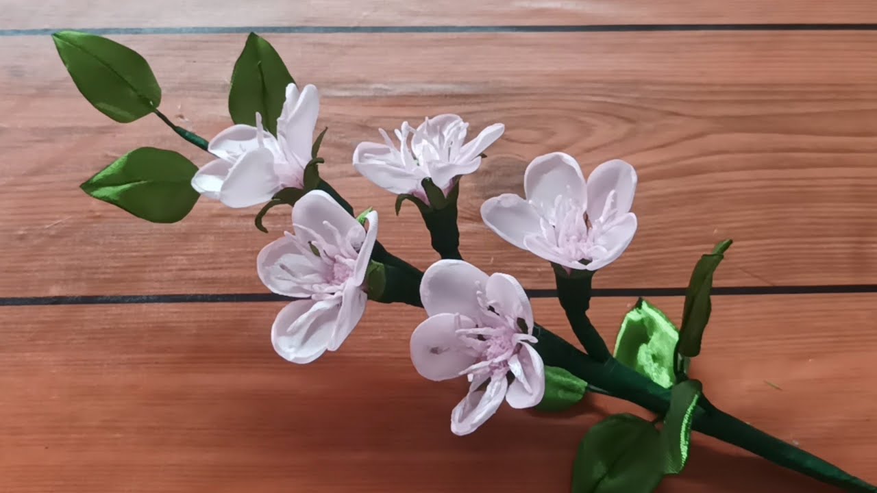 DIY || Bunga Sakura || Tutorial Membuat Bunga Dari Pita Satin - YouTube