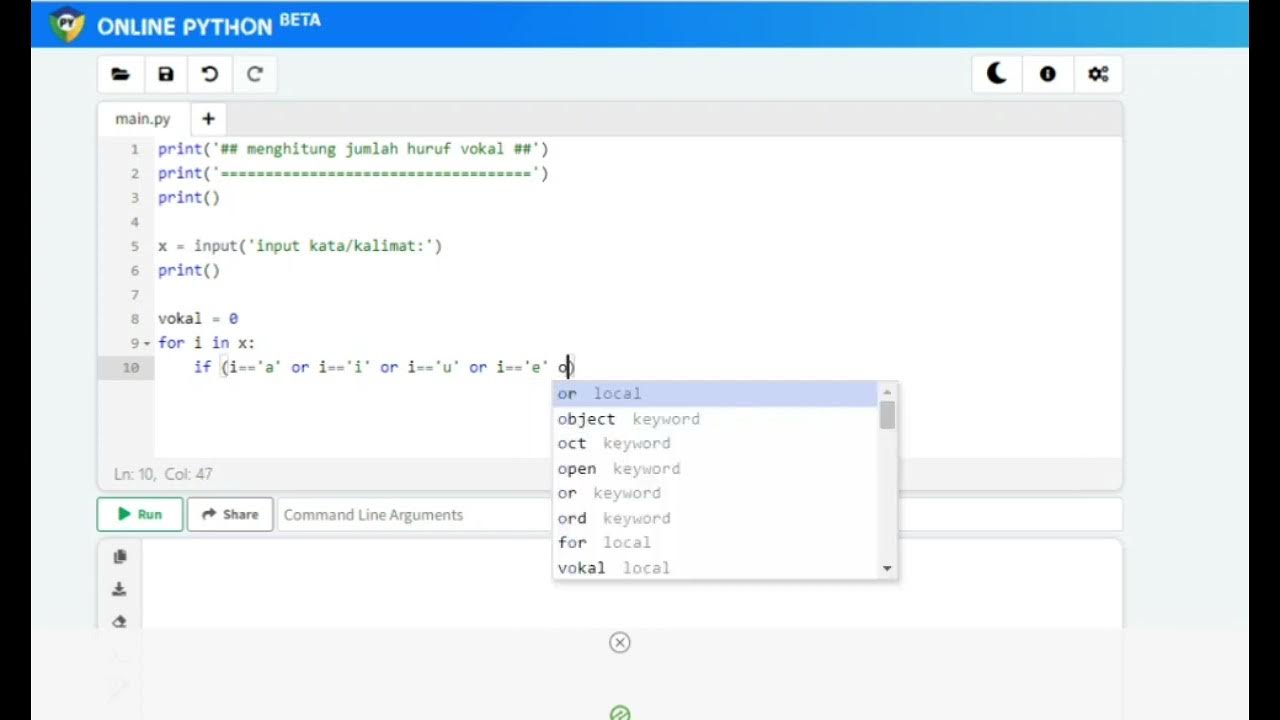 Belajar Program Python (Menghitung Jumlah Huruf Vokal) - YouTube