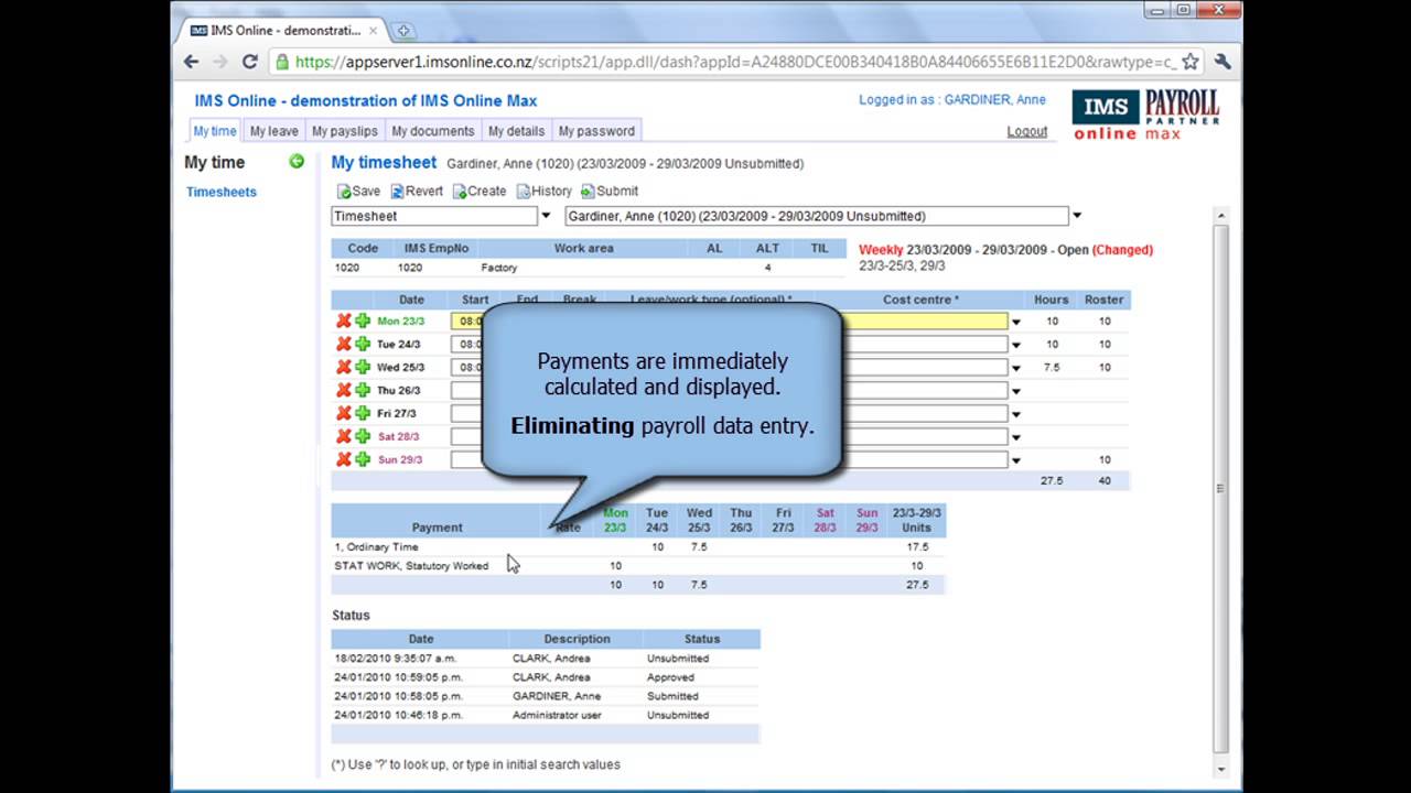 IMS Online Max - Employee submitting an online timesheet - YouTube