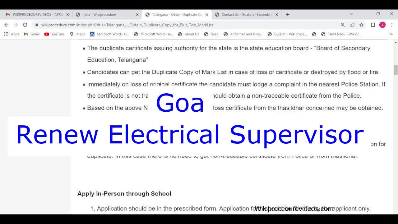 Goa - How to Renew Electrical Supervisor Certificate (Workmen Permit ...