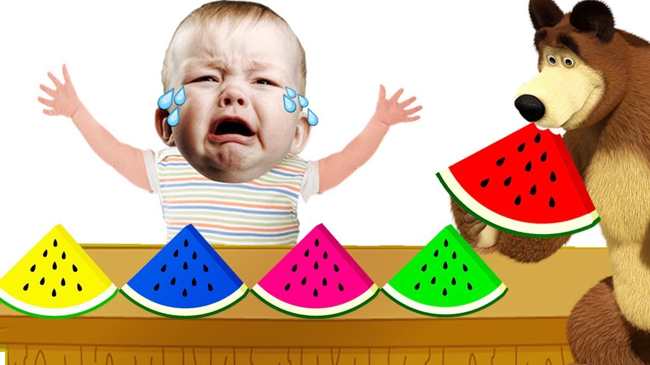 Learn Colors With Bad Baby Crying Watermelon Masha and The Bear Finger ...