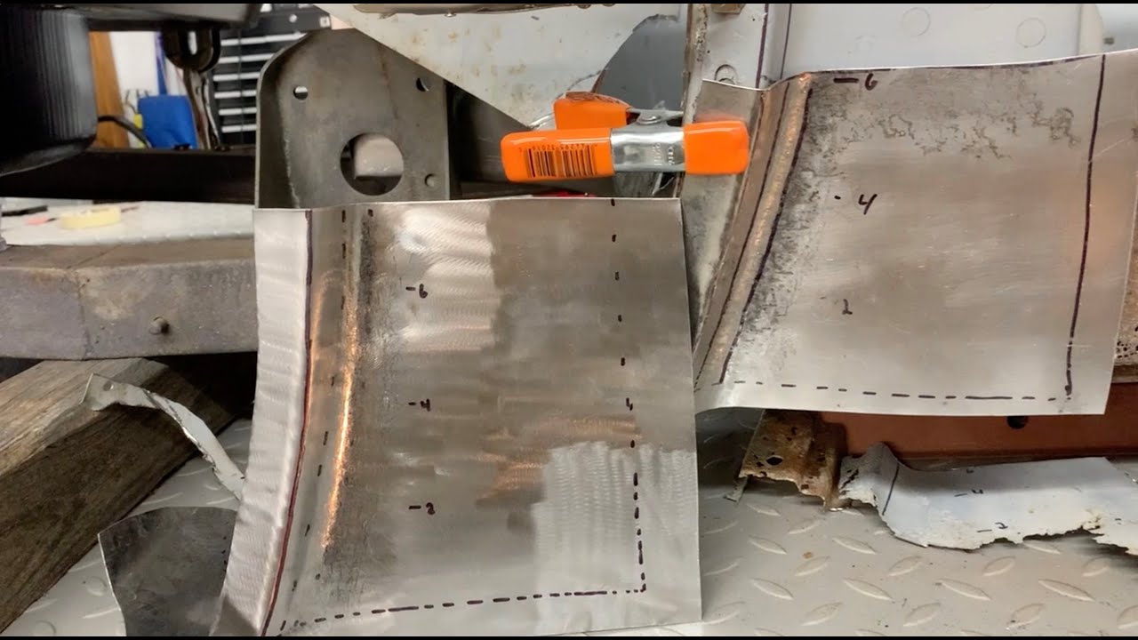 38-1959 TR3A Fabricating RHS lower A post and lower B post skin - YouTube