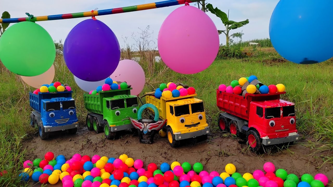 Membersihkan Truk Tronton Tayo Dan Meletus Balon Isi Mainan Hewan Sapi ...