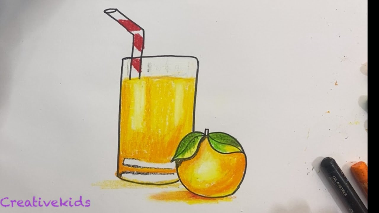 How to glass of orange juice with orange still life drawing for ...