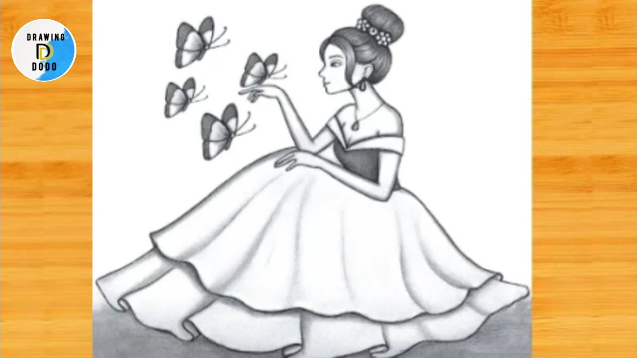 How to draw a cute Girl with Butterflies-Pencil Sketch ll Drawing easy ...