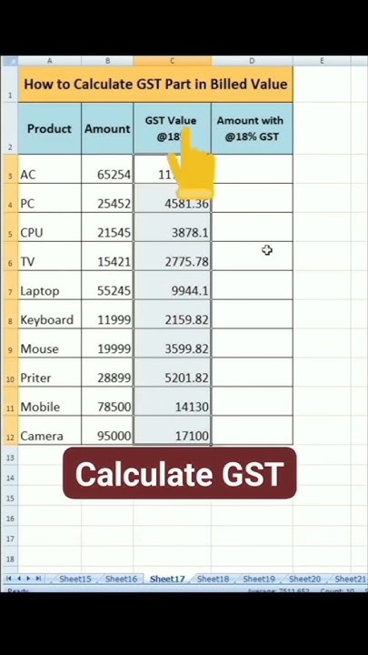 How to calculate GST in Microsoft Excel |government sell tax calculation|#exceltech #exceltips ...