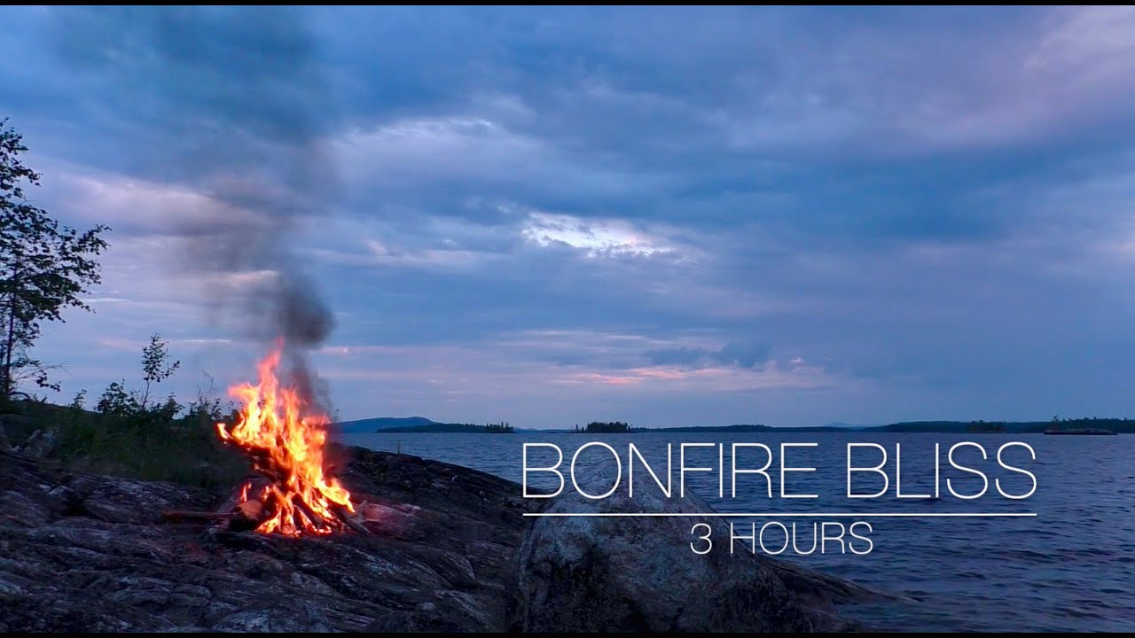 Bonfire Bliss| Cozy Crackling Fire and Rushing Water Sounds| 3 Hours ...