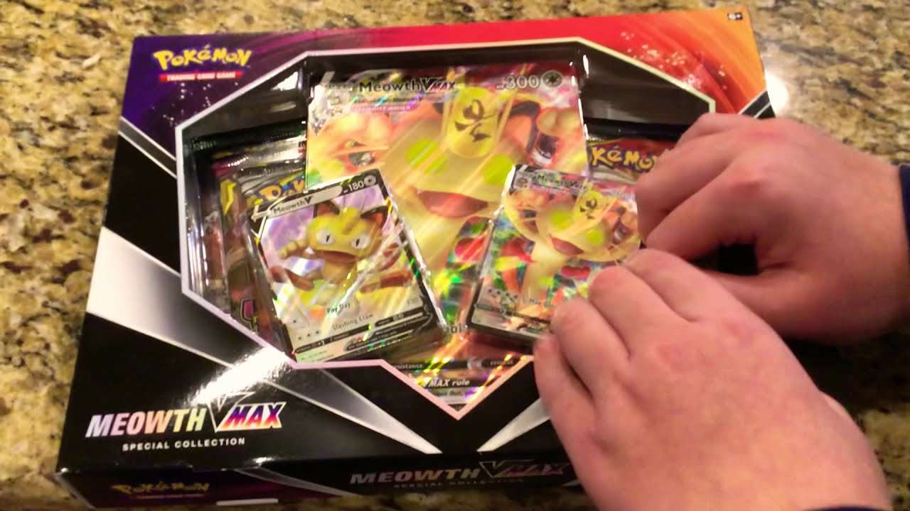 Meowth v max Pokémon box unboxing - YouTube
