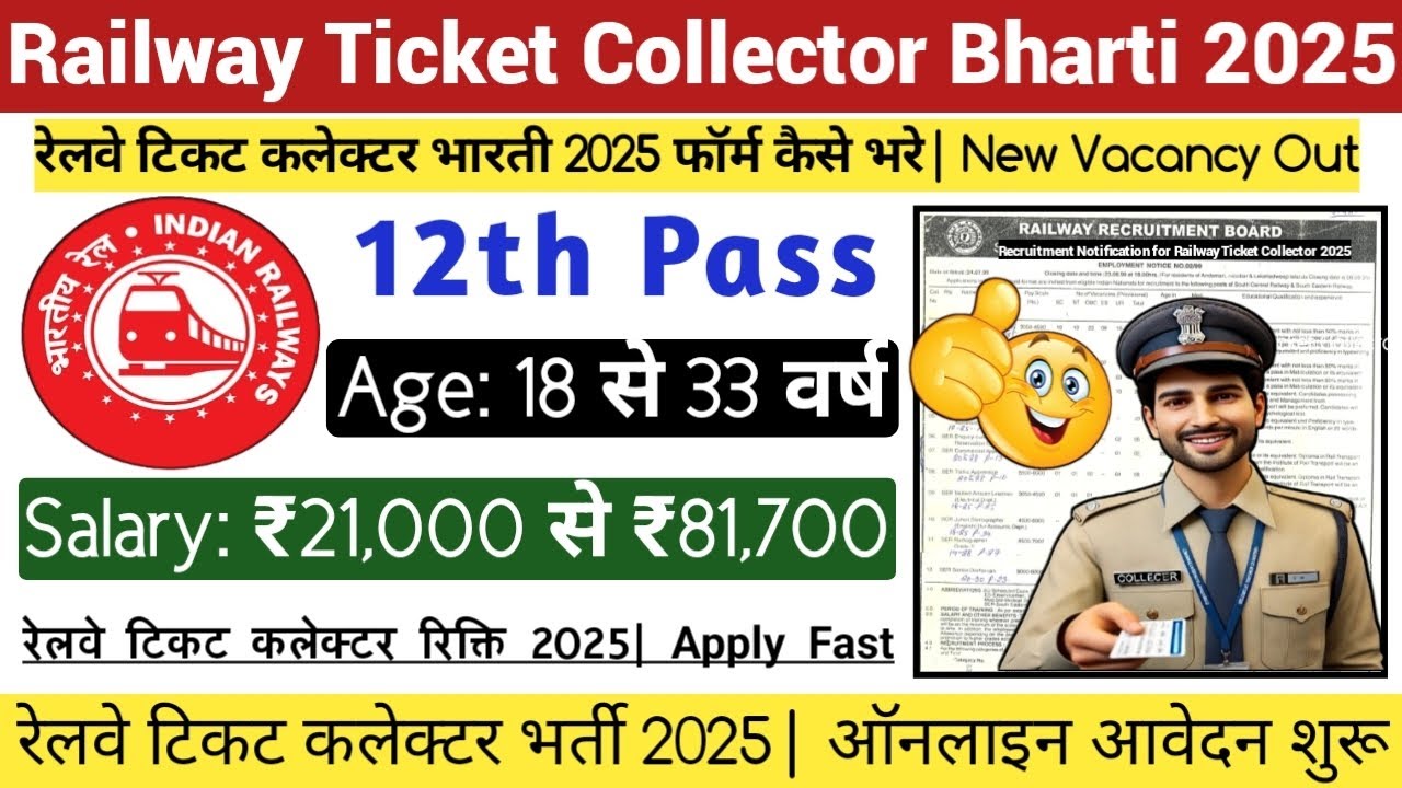 Railway Ticket Collector Bharti 2025 | 18 से 33 वर्ष| 12th Pass| ALL ...