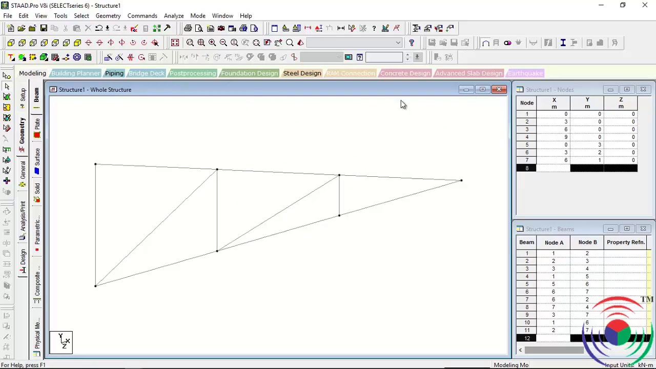 STAAD Pro:- How to do Drawing Practice Making Half Truss Using GUI Snap Node and Beam - YouTube