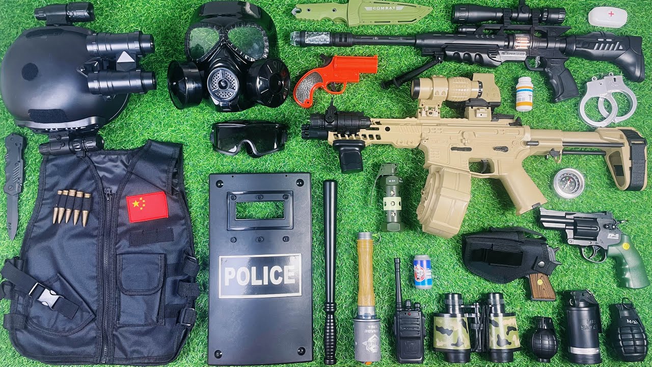 Unboxing special police toy gun set, SLR assault rifle, ZP5 revolver ...