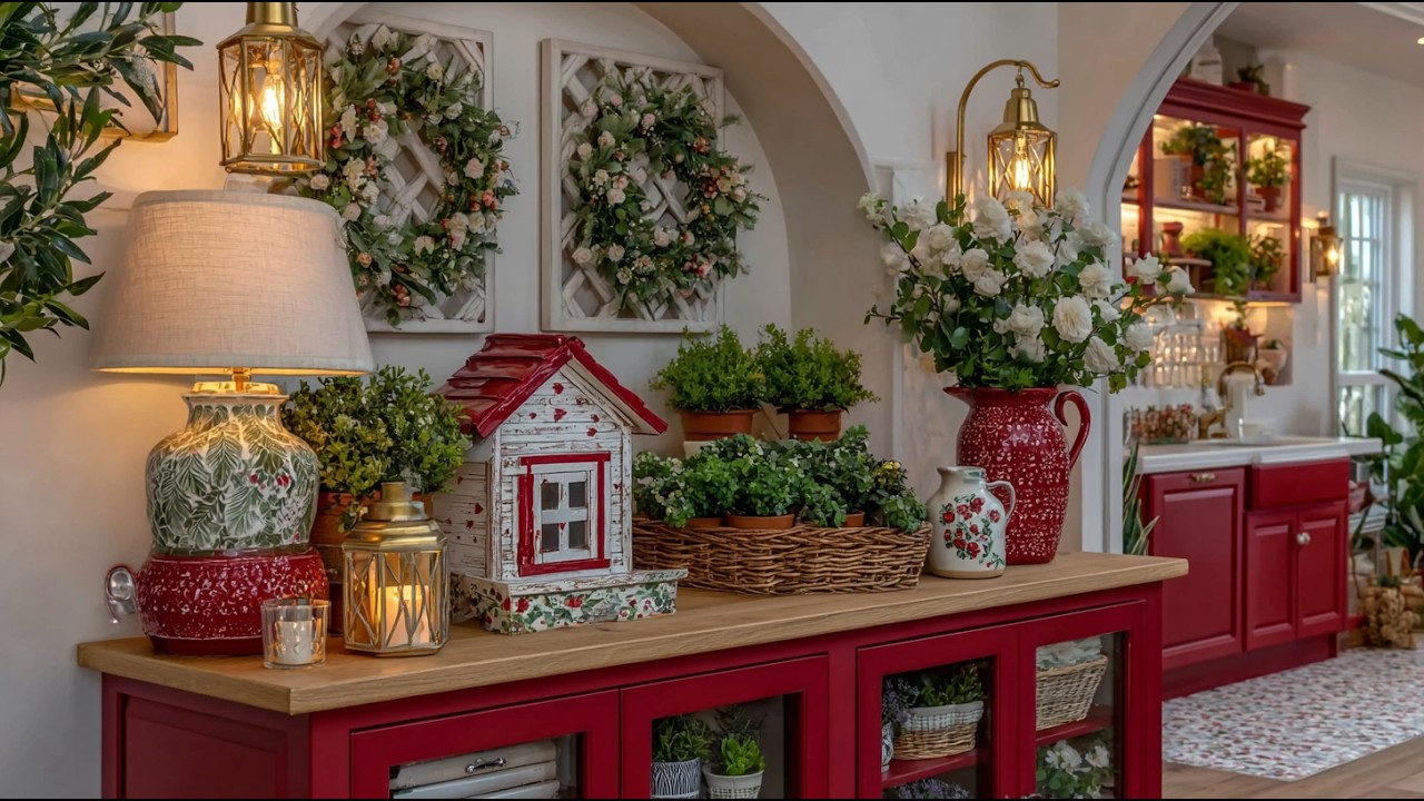 Romantic Rustic Red Small Space Cottage Kitchen Tour 2026 | Elegant ...