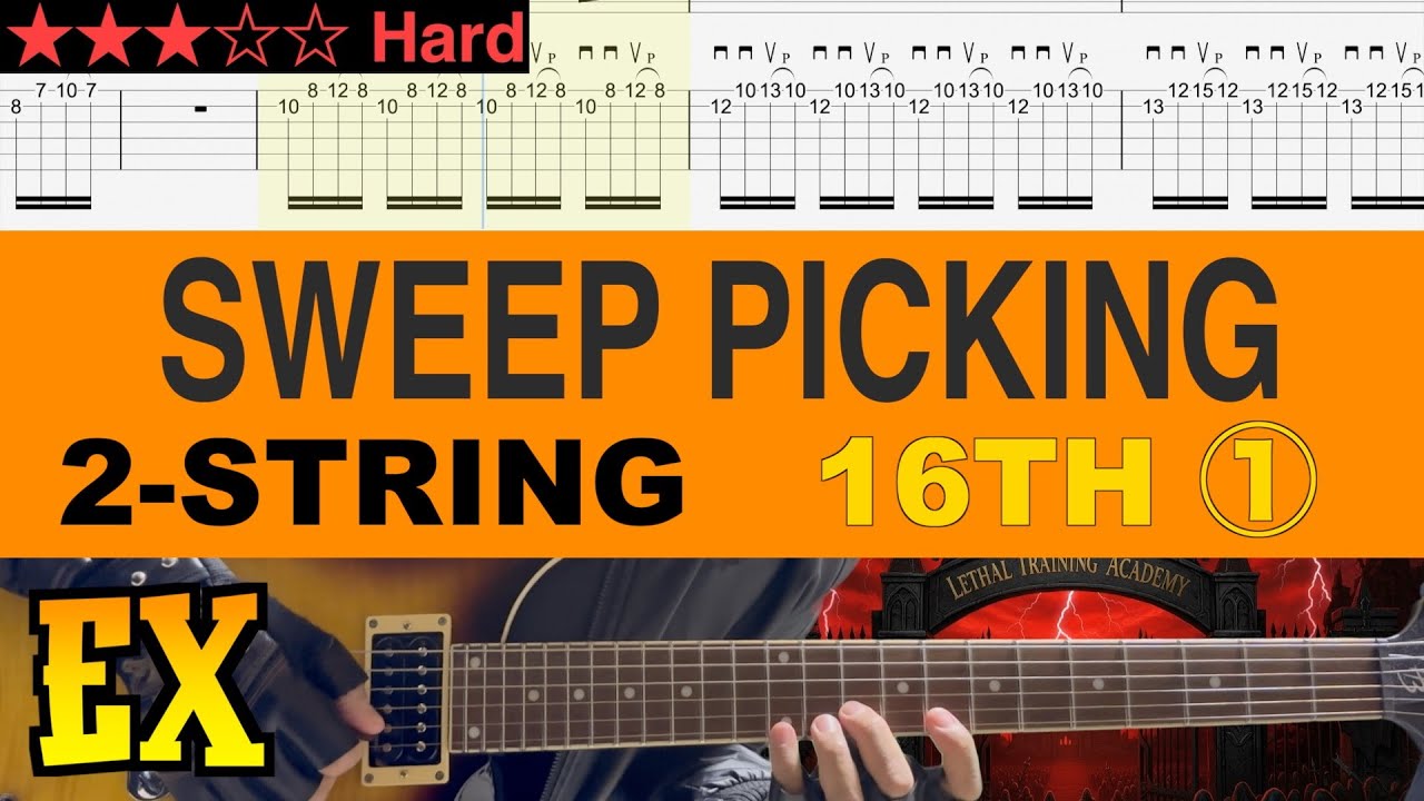 Sweep Picking #2 - 2-String 16th Notes (Start on 2nd String)【Guitar TAB ...