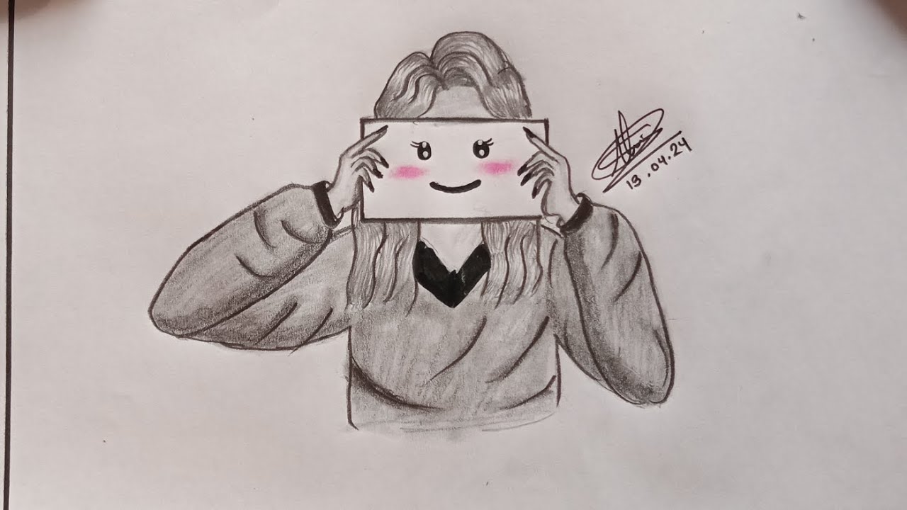 girl drawing without face or girl hiding face drawing ️easy drawing ️ ...