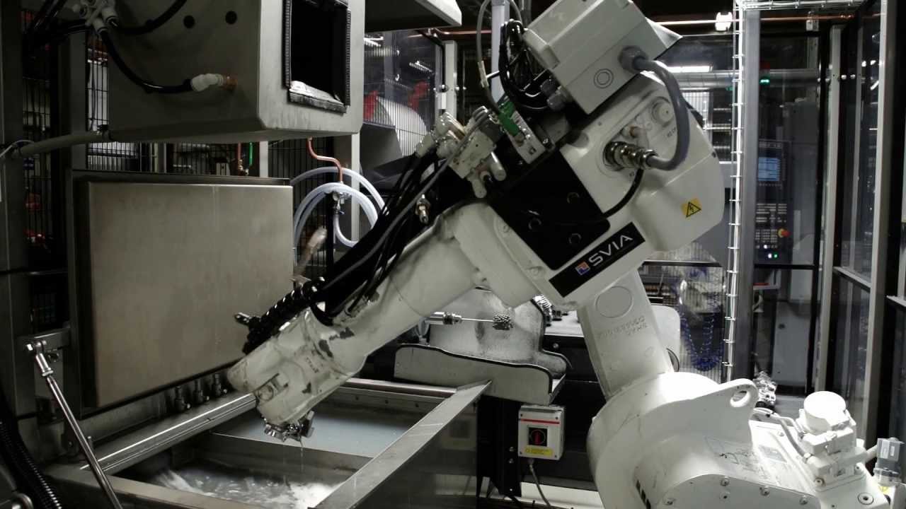 ABB FlexLoader™ FP 600 with ABB IRB 1600 robot tending a Chiron CNC ...