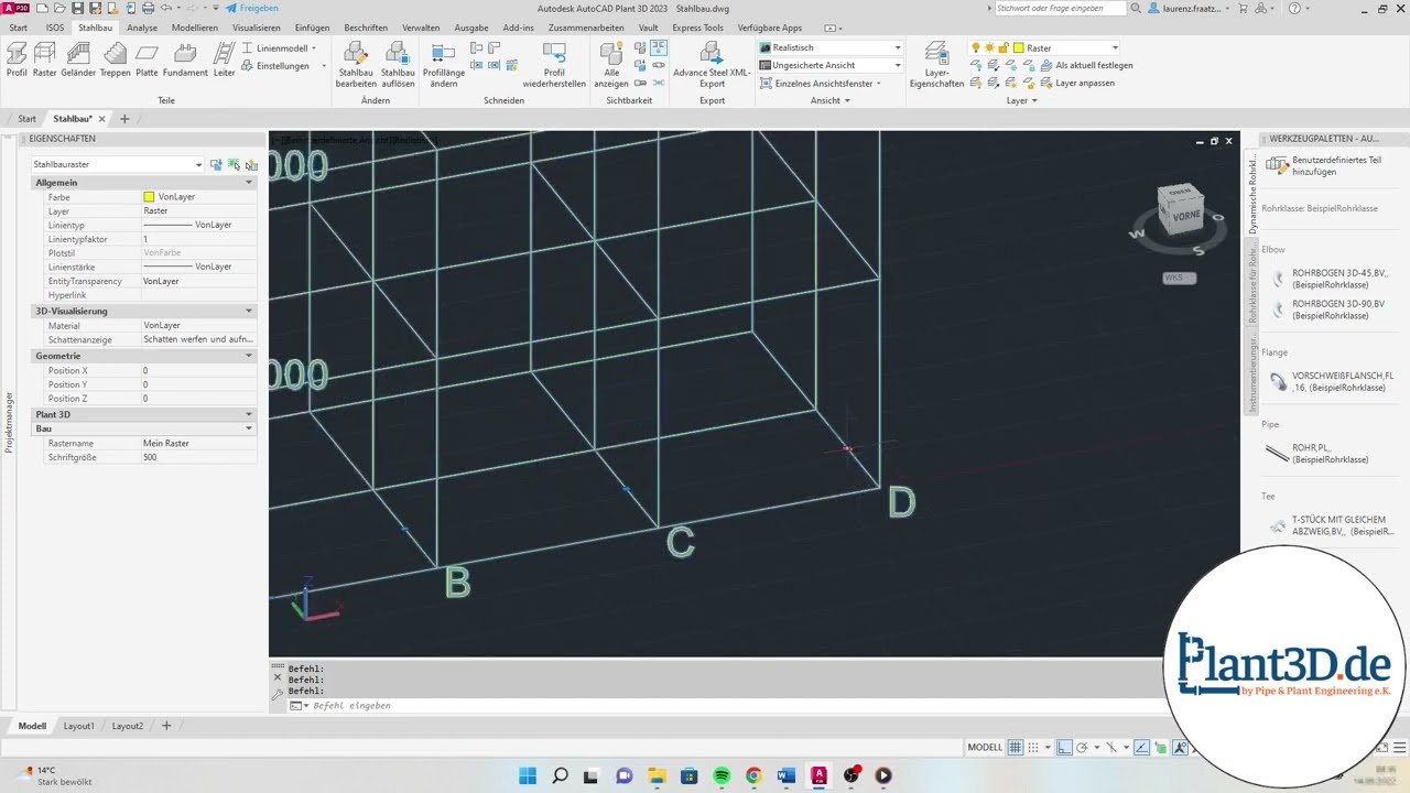 AutoCAD Plant 3D – Apparate- & Stahlbau – Modul 3 – Lektion 1 – Raster ...
