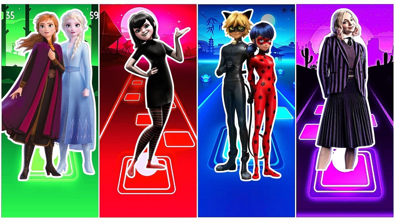 Elsa vs Anna Quinn 🆚️ Mavis Dracula 🆚️ Miraculous Ladybug 🆚️ Enid Sinclair 🎶 Tiles Hop Edm Rush ...